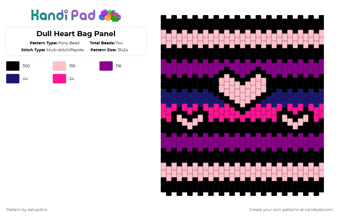 Dull Heart Bag Panel Pony Bead Pattern - Kandi Pad | Kandi Patterns ...