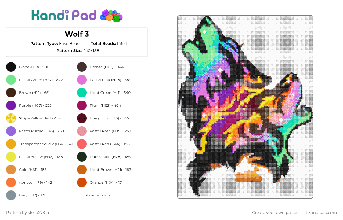 Wolf 3 Fuse Bead Pattern - Kandi Pad | Kandi Patterns, Fuse Bead ...