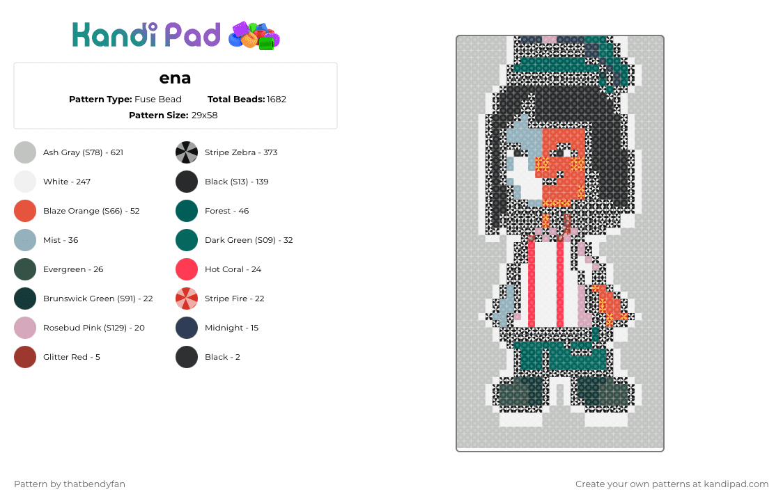 Ena Fuse Bead Pattern - Kandi Pad | Kandi Patterns, Fuse Bead Patterns ...