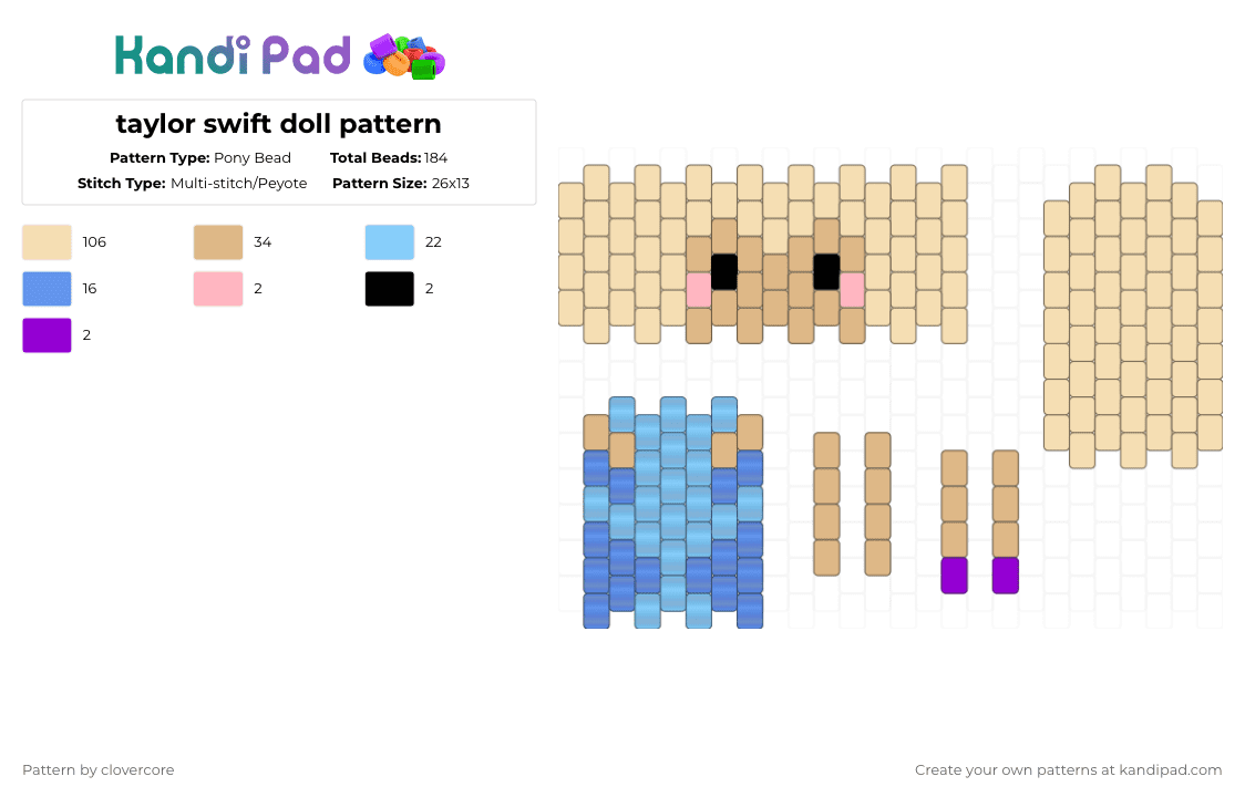 Taylor swift doll pattern Pony Bead Pattern - Kandi Pad | Kandi ...