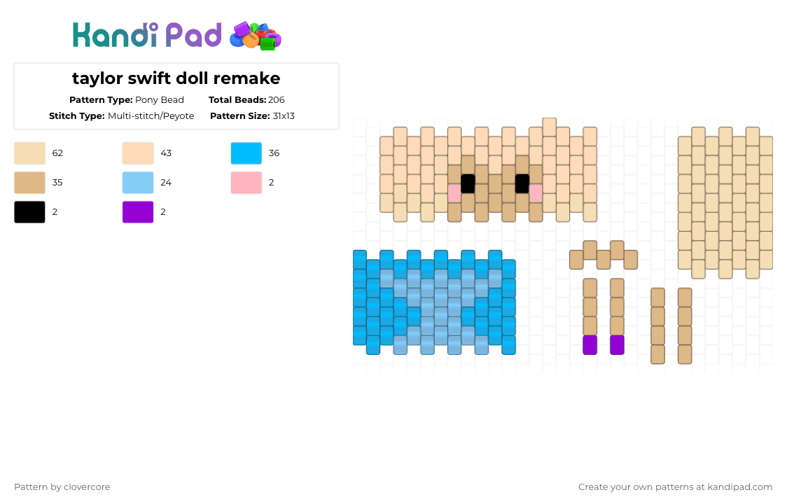 Taylor swift doll remake Pony Bead Pattern - Kandi Pad | Kandi Patterns ...
