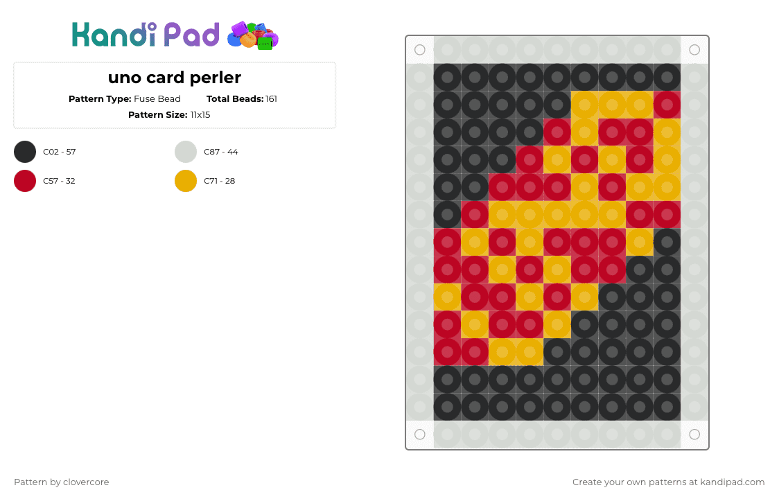 Uno card perler Fuse Bead Pattern - Kandi Pad | Kandi Patterns, Fuse ...
