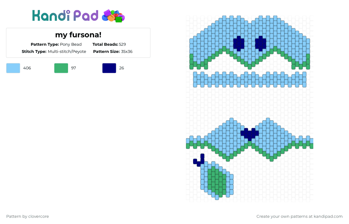 My fursona! Pony Bead Pattern - Kandi Pad | Kandi Patterns, Fuse Bead ...