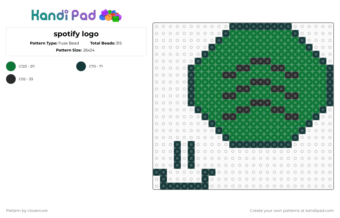 Spotify logo Fuse Bead Pattern - Kandi Pad | Kandi Patterns, Fuse Bead ...