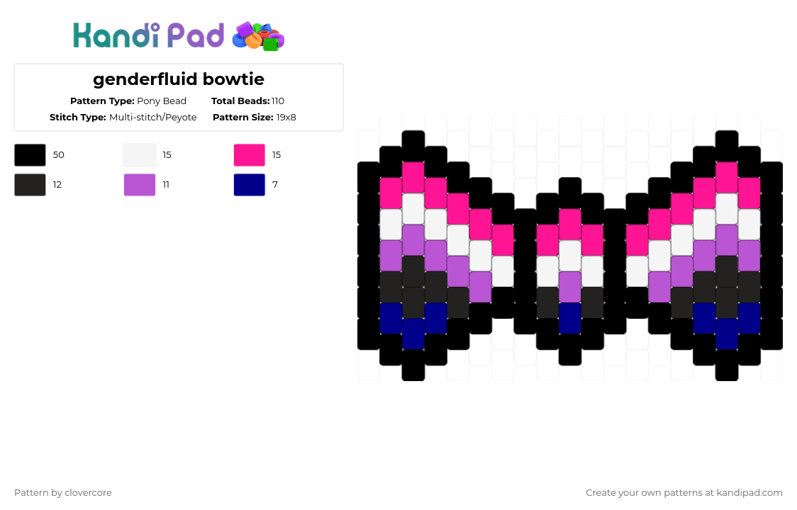 Genderfluid bowtie Pony Bead Pattern - Kandi Pad | Kandi Patterns, Fuse ...