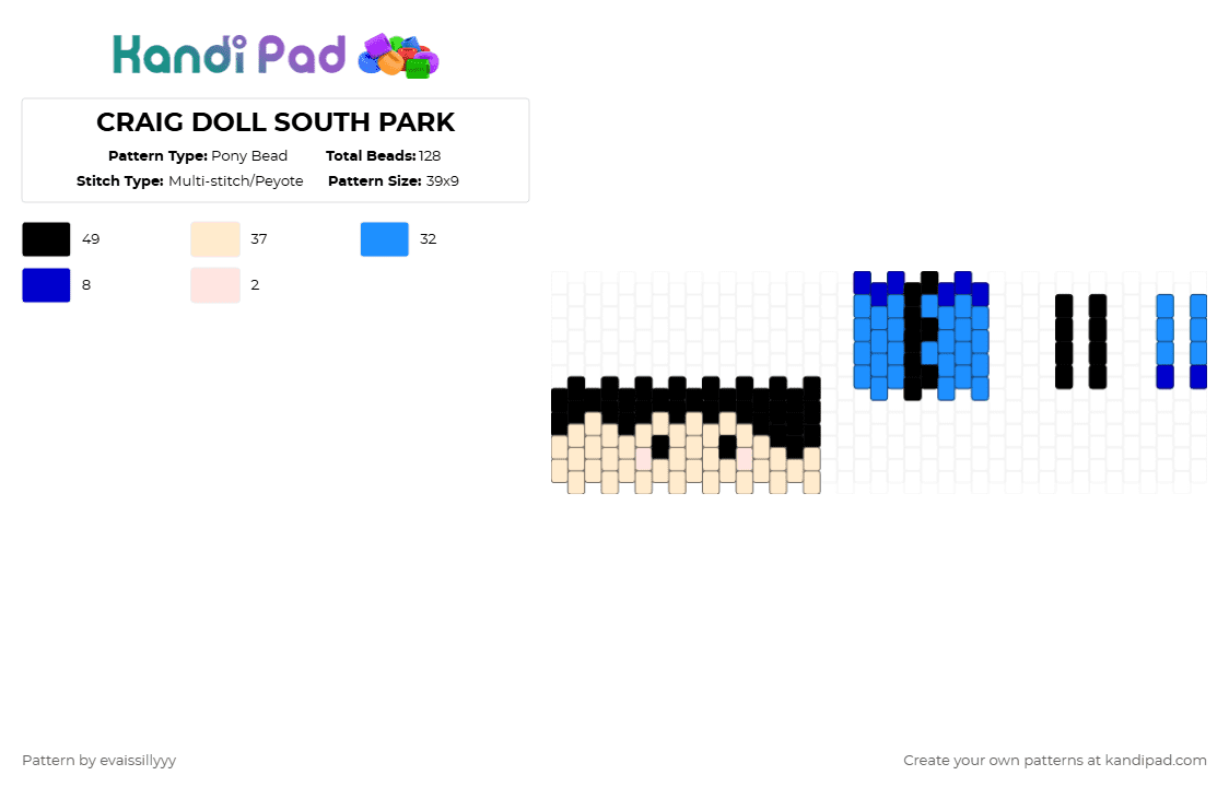 CRAIG DOLL SOUTH PARK Pony Bead Pattern - Kandi Pad | Kandi Patterns ...