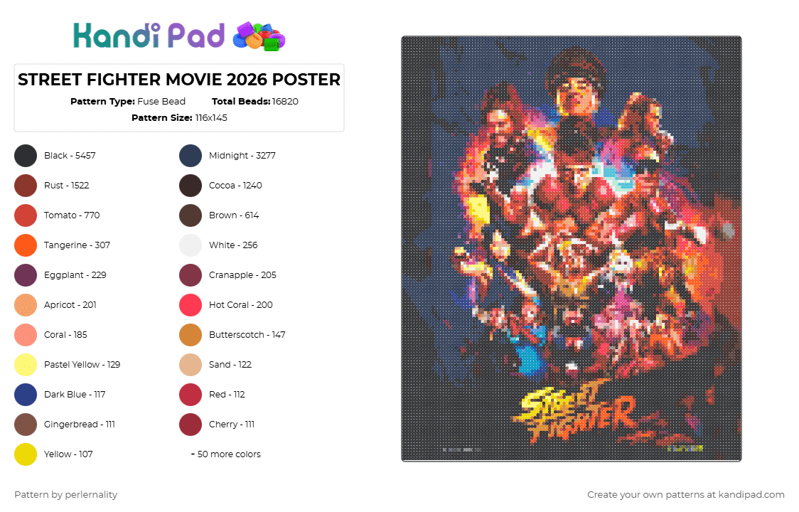 STREET FIGHTER MOVIE 2026 POSTER Fuse Bead Pattern - Kandi Pad | Kandi ...