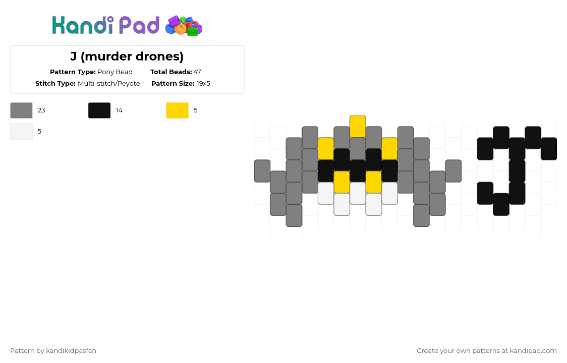 J (murder drones) Pony Bead Pattern - Kandi Pad | Kandi Patterns, Fuse ...