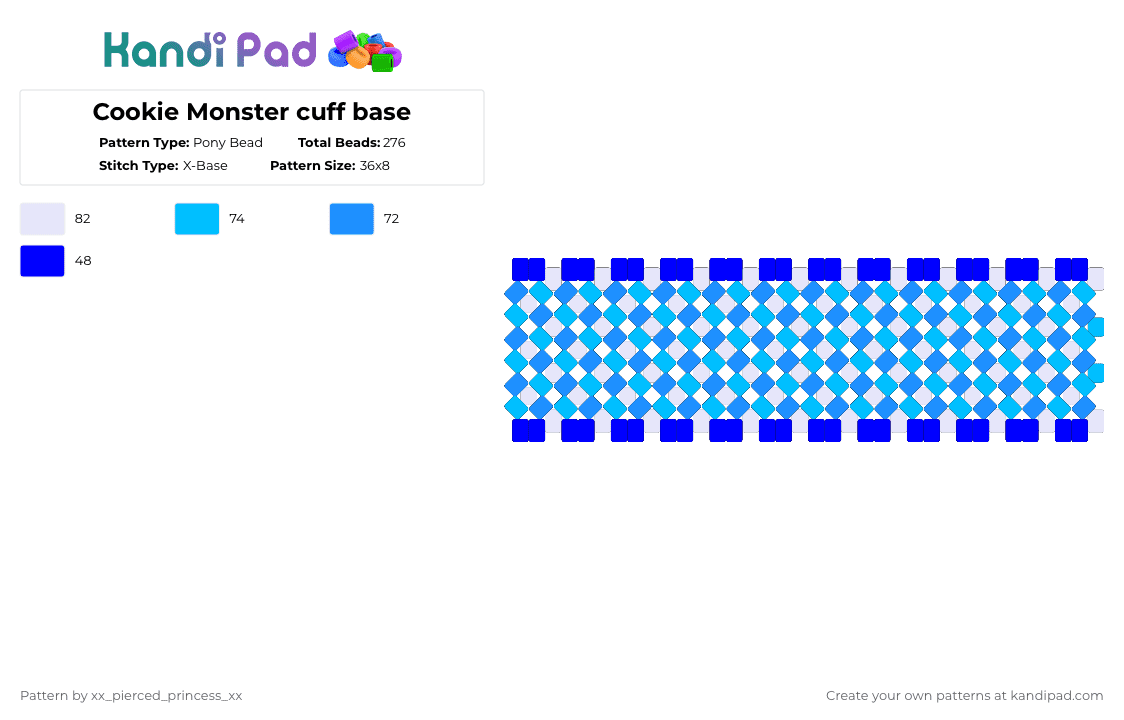 Cookie Monster cuff base Pony Bead Pattern - Kandi Pad | Kandi Patterns ...