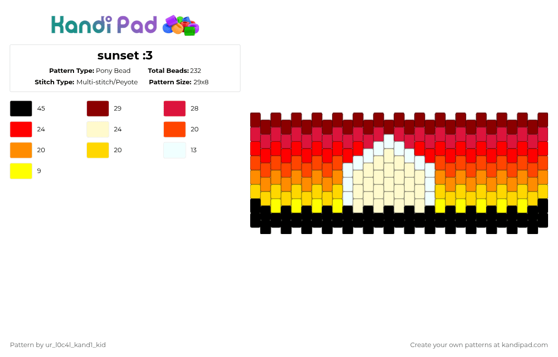 Sunset :3 Pony Bead Pattern - Kandi Pad | Kandi Patterns, Fuse Bead ...