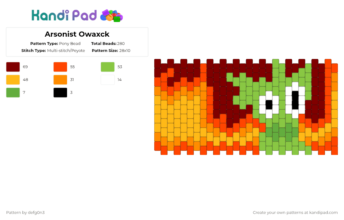 Arsonist Owaxck Pony Bead Pattern - Kandi Pad | Kandi Patterns, Fuse ...