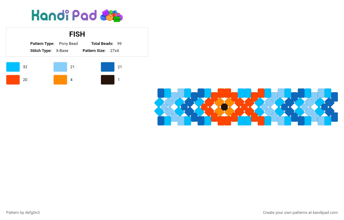 FISH Pony Bead Pattern - Kandi Pad | Kandi Patterns, Fuse Bead Patterns ...