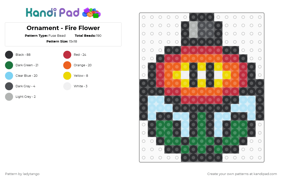 Ornament - Fire Flower Fuse Bead Pattern - Kandi Pad | Kandi Patterns ...