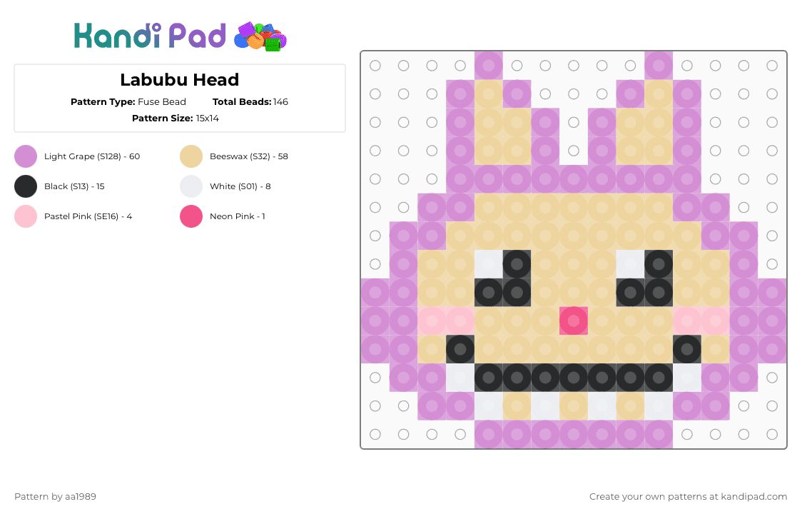 Labubu Head Fuse Bead Pattern - Kandi Pad | Kandi Patterns, Fuse Bead ...
