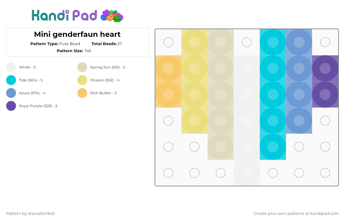 Mini genderfaun heart Fuse Bead Pattern - Kandi Pad | Kandi Patterns ...