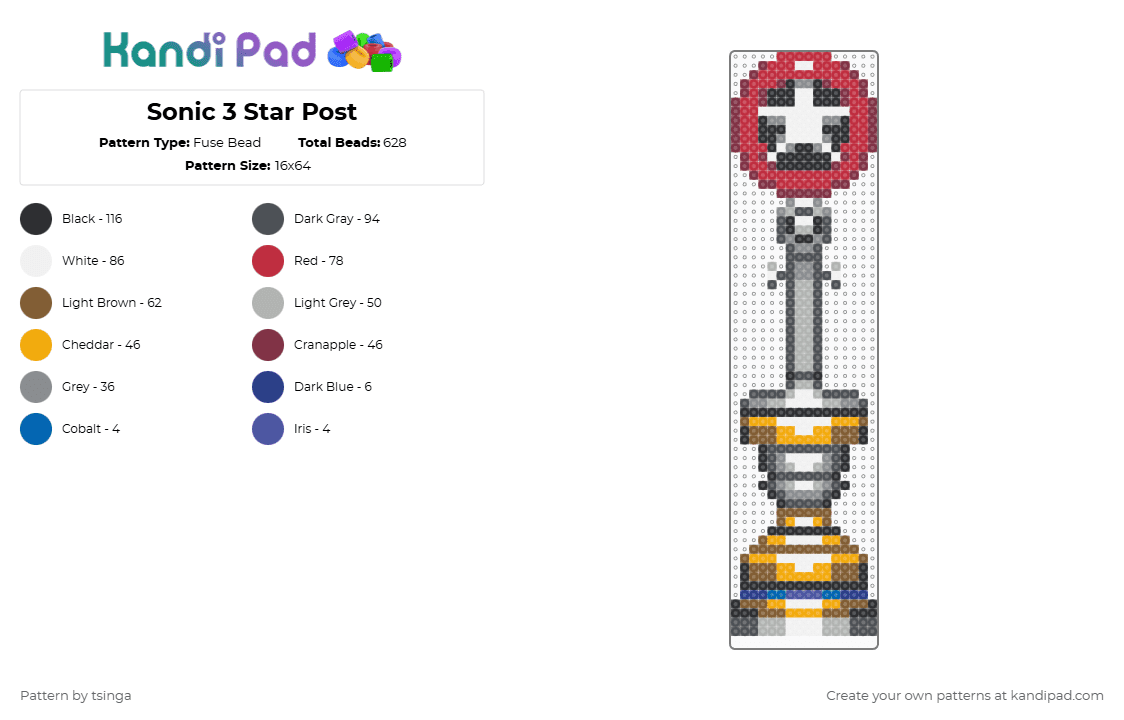 Sonic 3 Star Post Fuse Bead Pattern - Kandi Pad | Kandi Patterns, Fuse ...