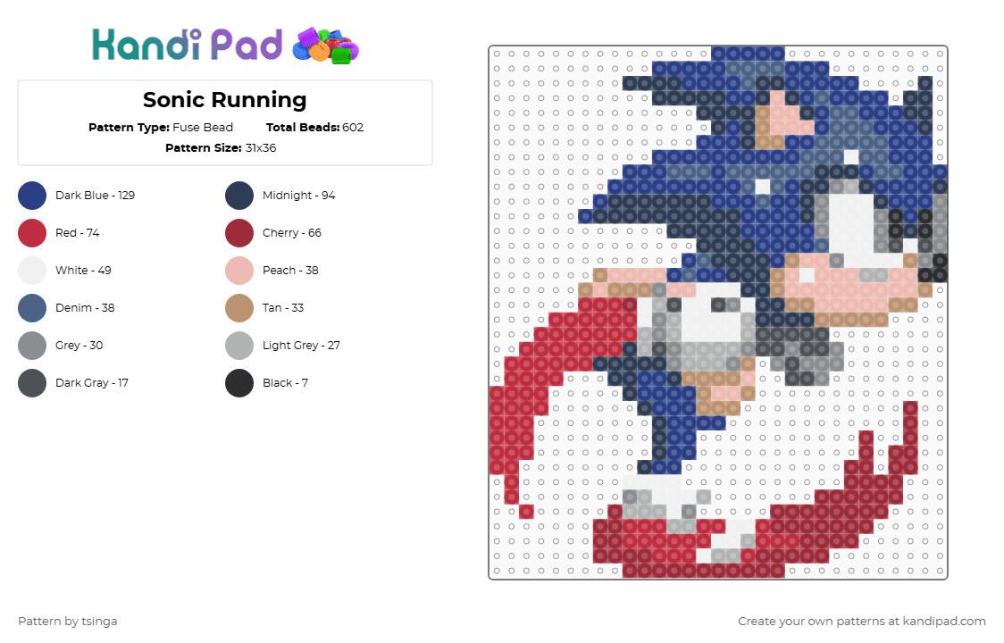 Sonic Running Fuse Bead Pattern - Kandi Pad | Kandi Patterns, Fuse Bead ...