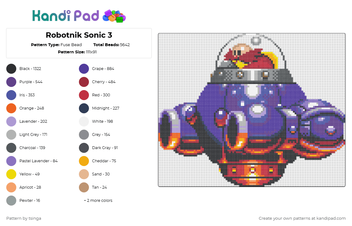 Robotnik Sonic 3 Fuse Bead Pattern - Kandi Pad | Kandi Patterns, Fuse ...