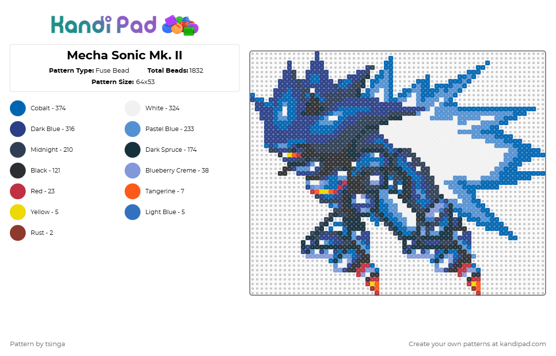 Mecha Sonic Mk. II/Metal Sonic Fuse Bead Pattern - Kandi Pad | Kandi ...