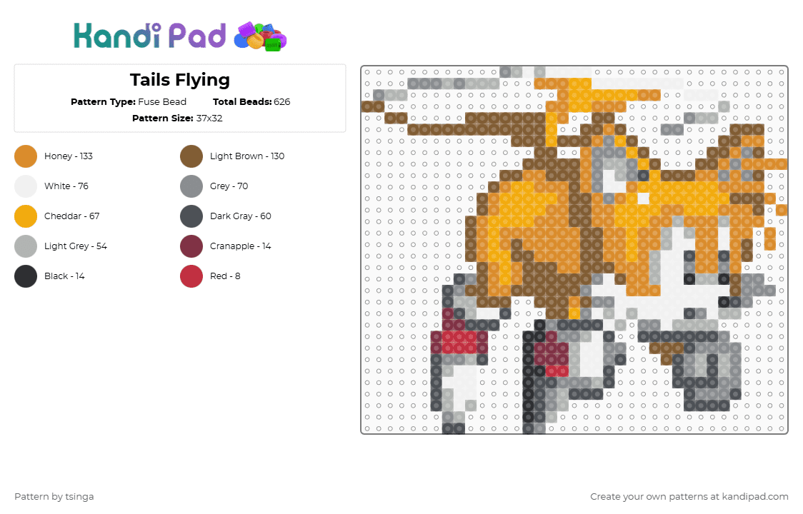 Tails Flying Fuse Bead Pattern - Kandi Pad | Kandi Patterns, Fuse Bead ...