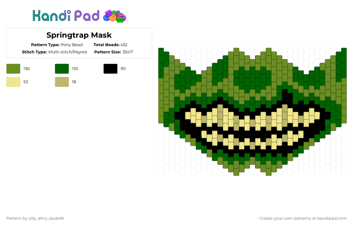Springtrap Mask Pony Bead Pattern - Kandi Pad | Kandi Patterns, Fuse ...