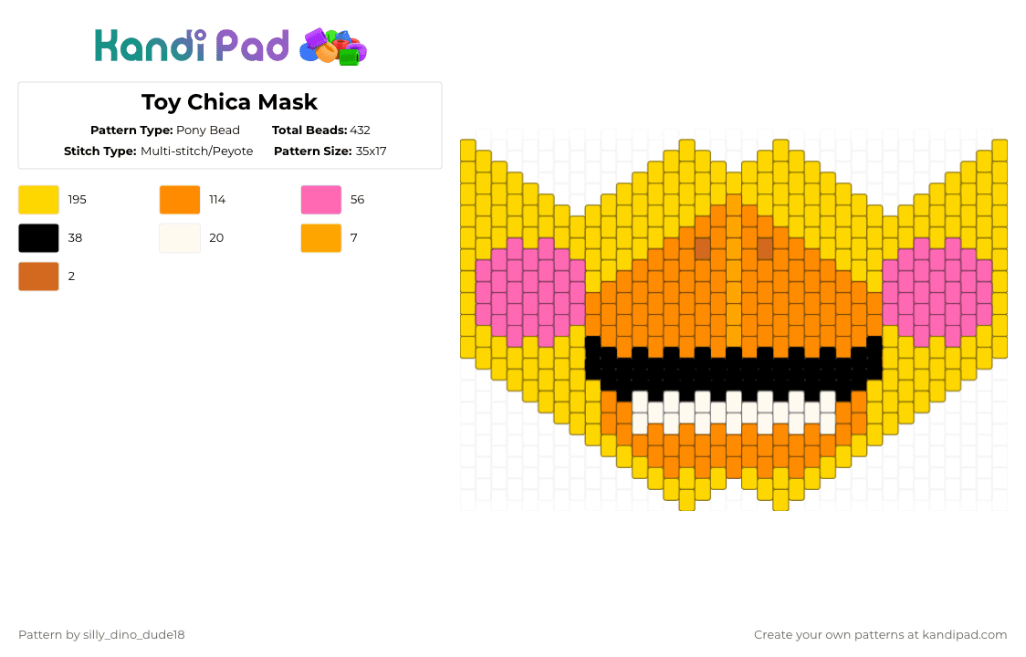 Toy Chica Mask Pony Bead Pattern - Kandi Pad | Kandi Patterns, Fuse ...