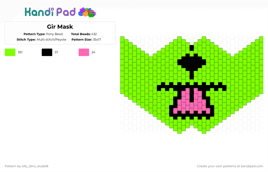 Gir Mask Pony Bead Pattern - Kandi Pad | Kandi Patterns, Fuse Bead ...