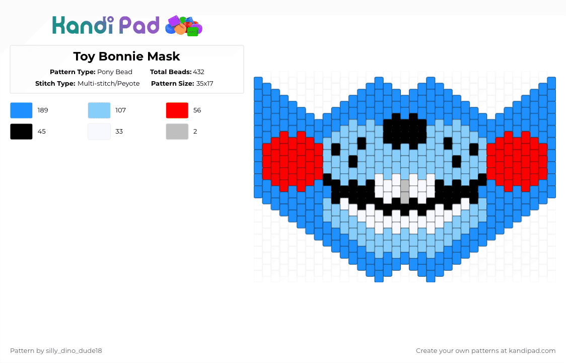 Toy Bonnie Mask Pony Bead Pattern - Kandi Pad | Kandi Patterns, Fuse ...
