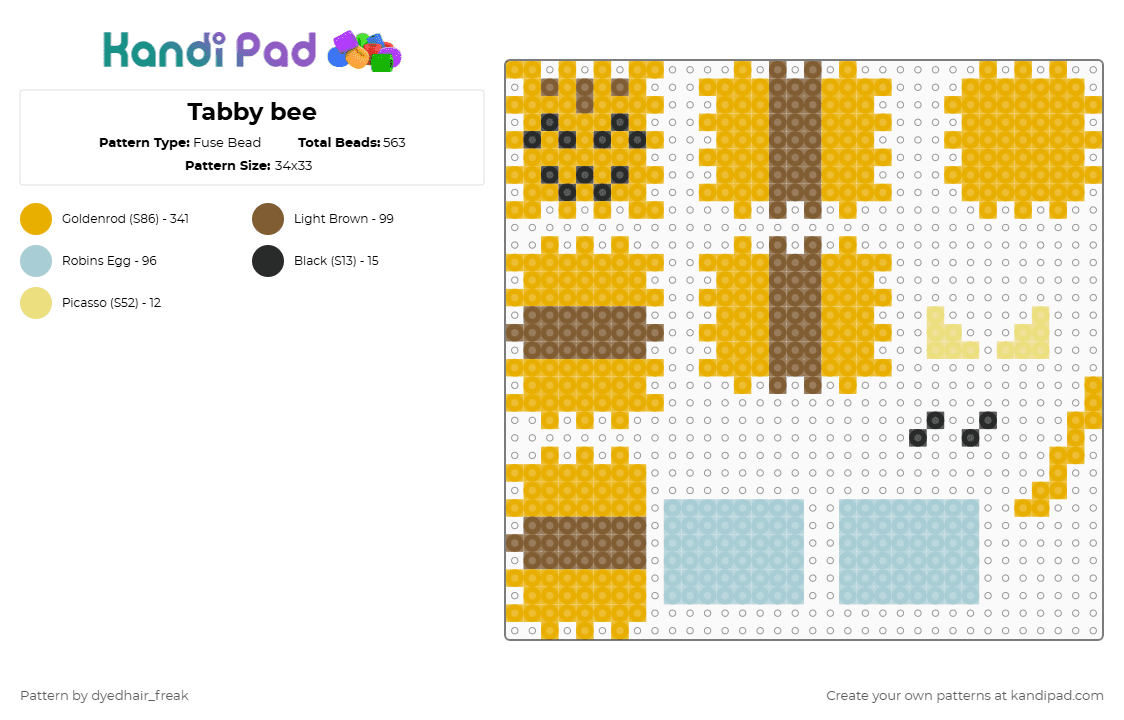Tabby bee Fuse Bead Pattern - Kandi Pad | Kandi Patterns, Fuse Bead ...