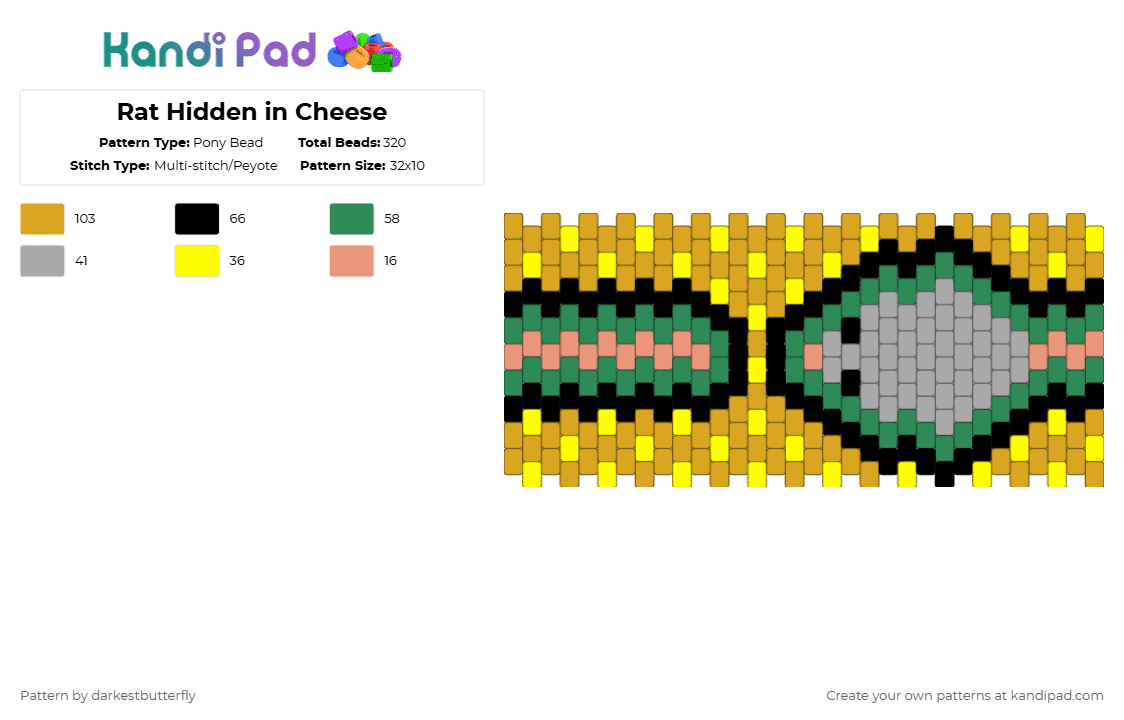 Rat Hidden in Cheese Pony Bead Pattern - Kandi Pad | Kandi Patterns ...