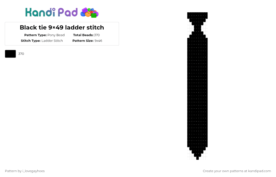 Black tie 9×49 ladder stitch Pony Bead Pattern - Kandi Pad | Kandi ...
