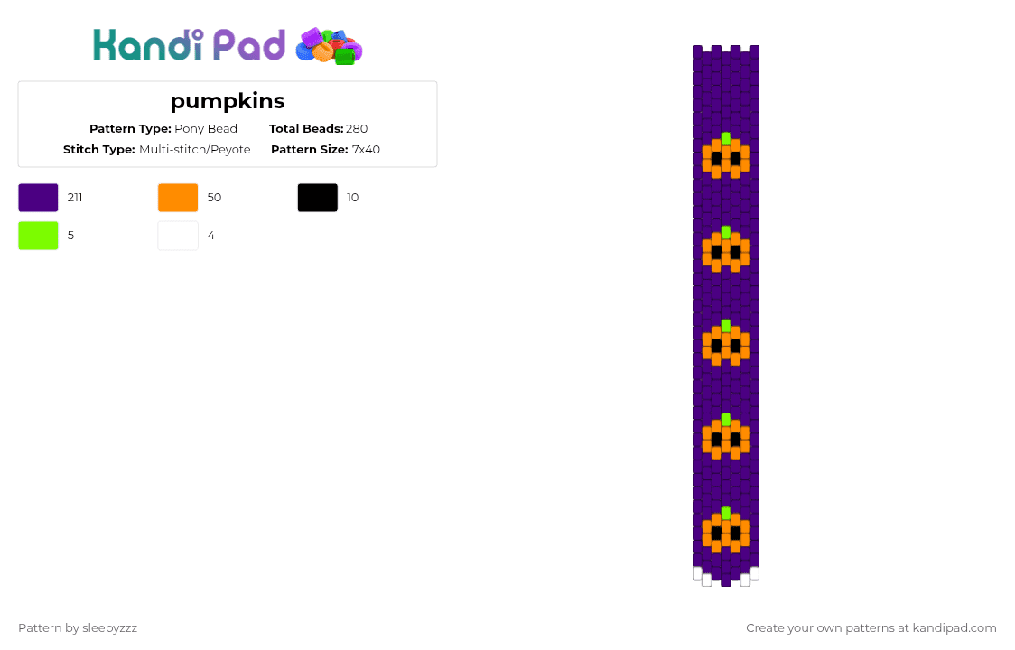 Pumpkin tie Pony Bead Pattern - Kandi Pad | Kandi Patterns, Fuse Bead ...