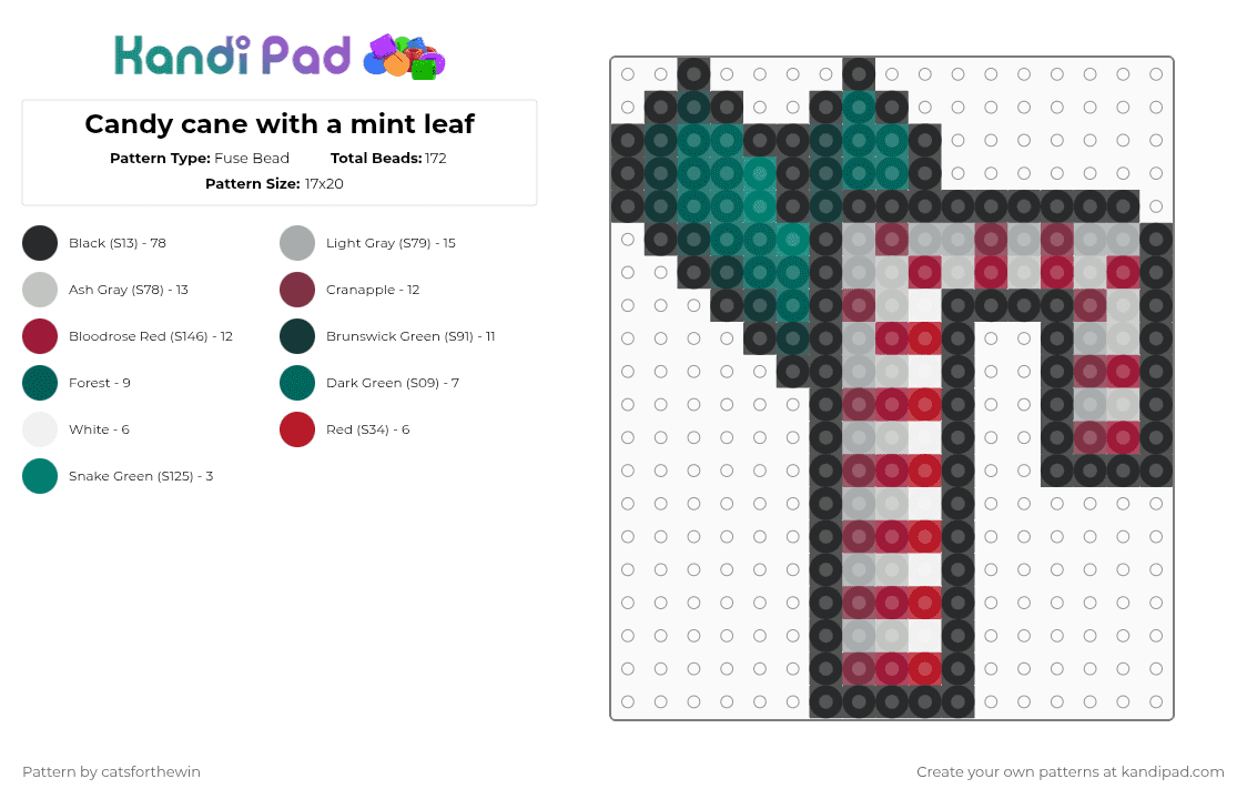 Candy cane with a mint leaf Fuse Bead Pattern - Kandi Pad | Kandi ...