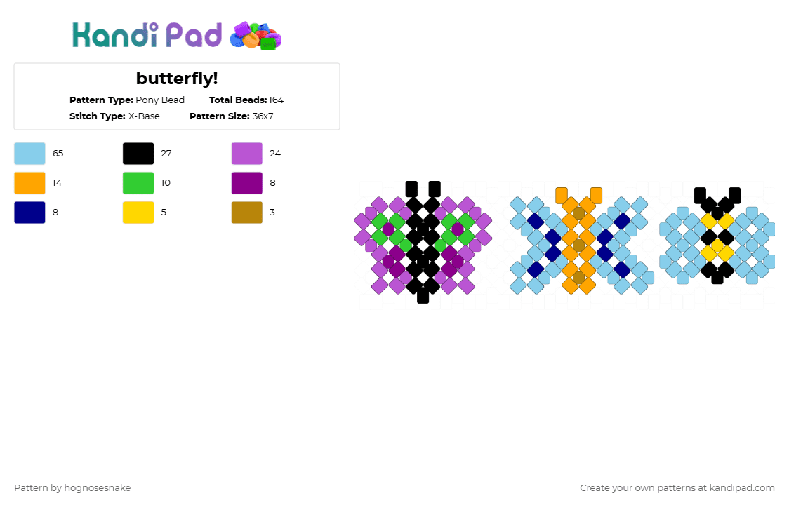 Butterfly! Pony Bead Pattern - Kandi Pad | Kandi Patterns, Fuse Bead ...