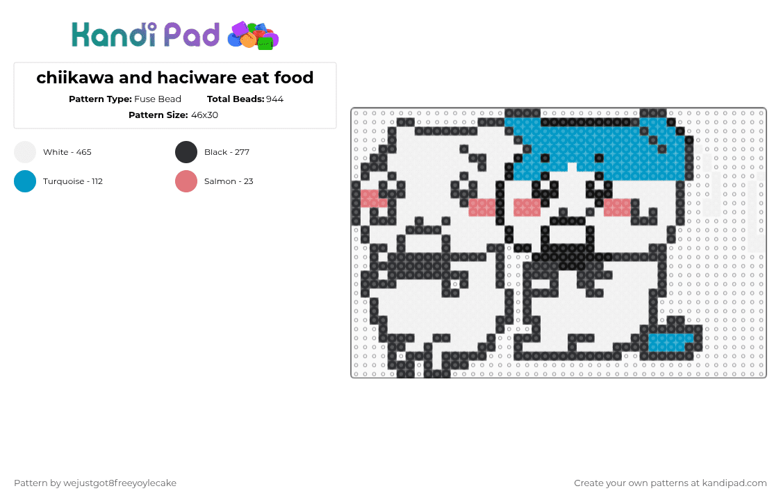 Chiikawa and haciware eat food Fuse Bead Pattern - Kandi Pad | Kandi ...
