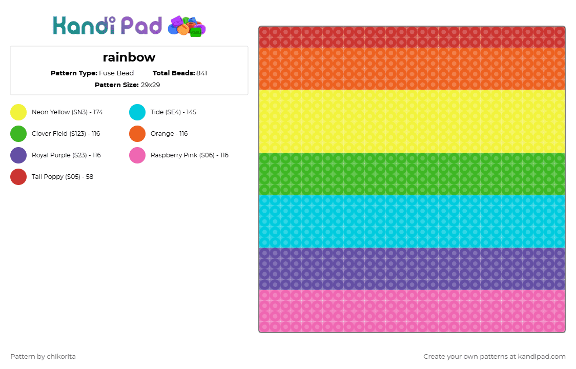 Rainbow Fuse Bead Pattern - Kandi Pad | Kandi Patterns, Fuse Bead ...