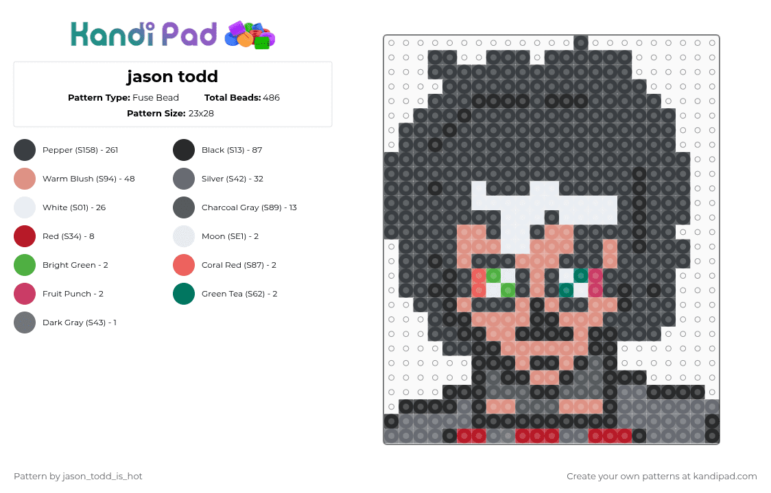 Jason todd Fuse Bead Pattern - Kandi Pad | Kandi Patterns, Fuse Bead ...