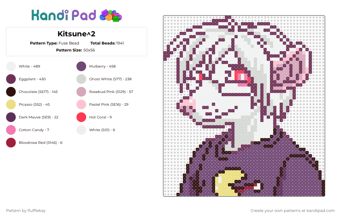 Kitsune^2 Fuse Bead Pattern - Kandi Pad | Kandi Patterns, Fuse Bead ...