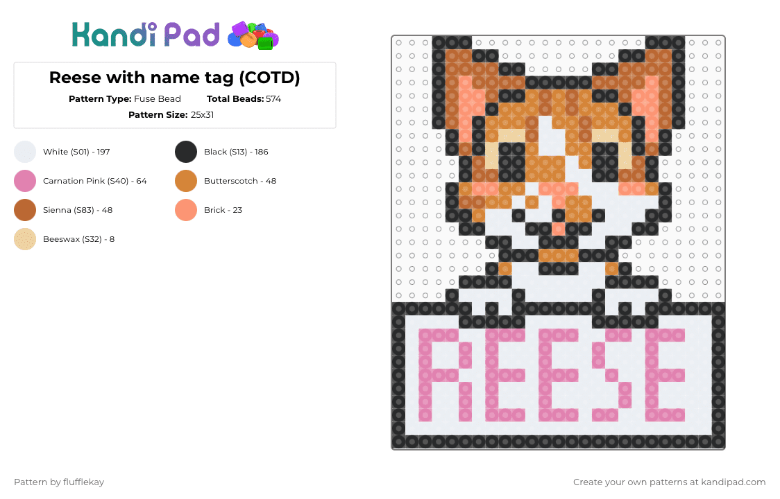 Reese with name tag (COTD) Fuse Bead Pattern - Kandi Pad | Kandi ...