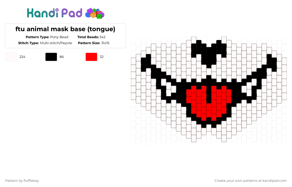 Ftu animal mask base (tongue) Pony Bead Pattern - Kandi Pad | Kandi ...
