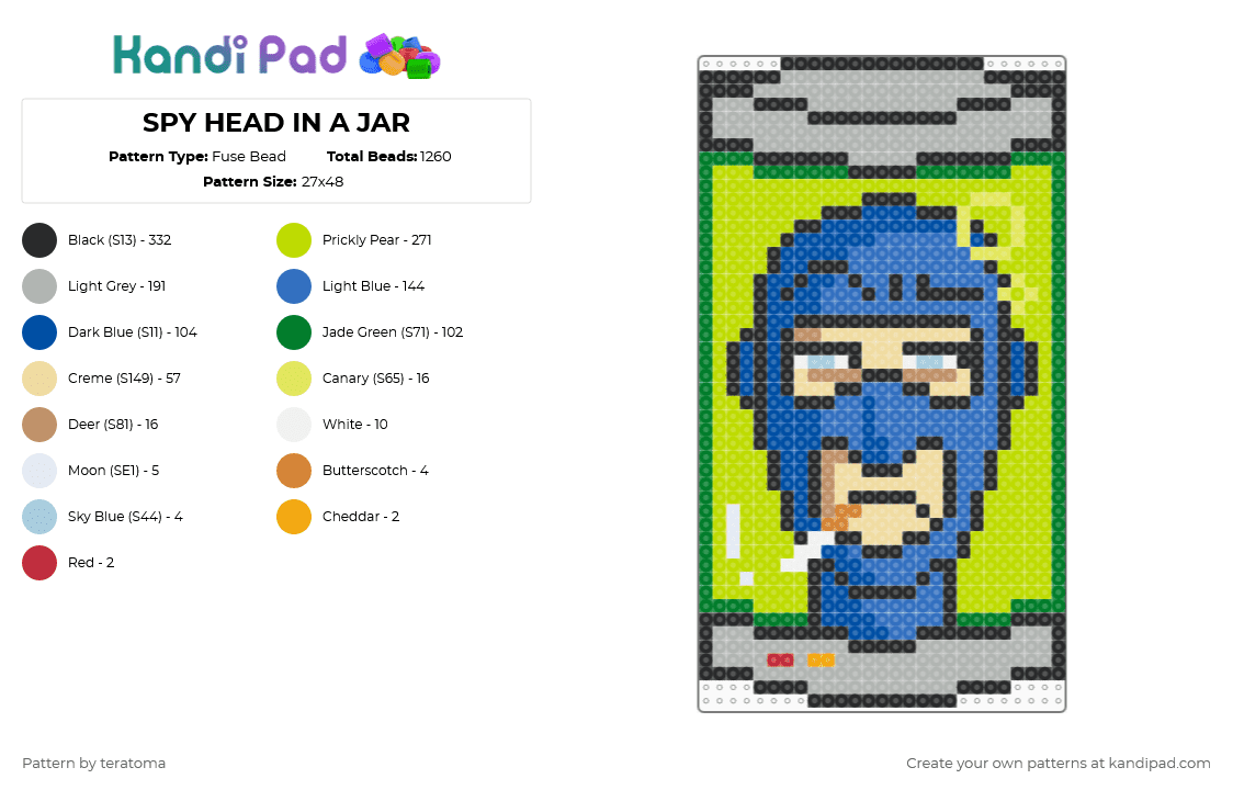 SPY HEAD IN A JAR Fuse Bead Pattern - Kandi Pad | Kandi Patterns, Fuse ...