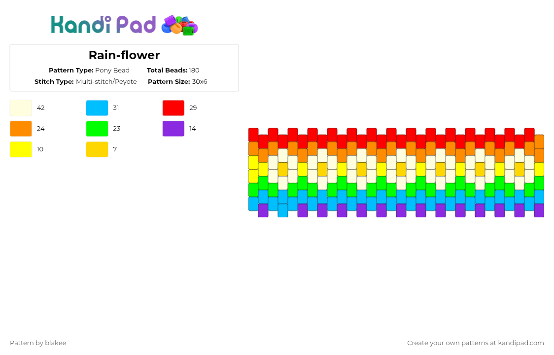 Rain-flower Pony Bead Pattern - Kandi Pad | Kandi Patterns, Fuse Bead ...