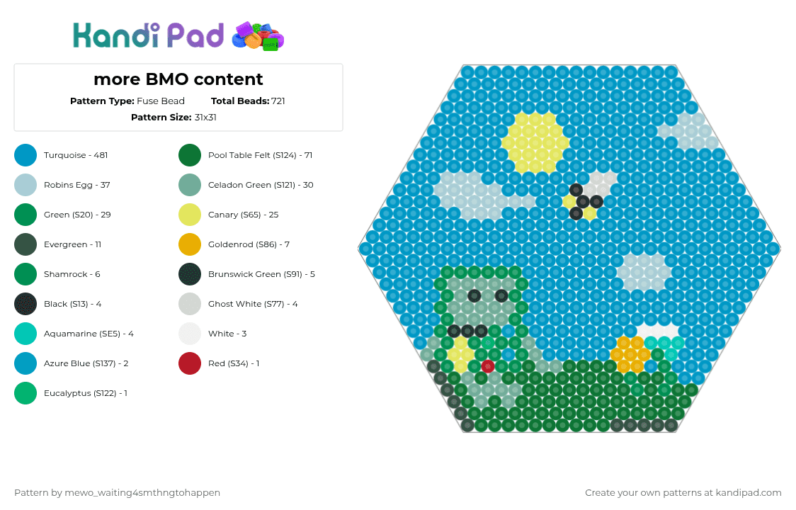 More BMO content Fuse Bead Pattern - Kandi Pad | Kandi Patterns, Fuse ...
