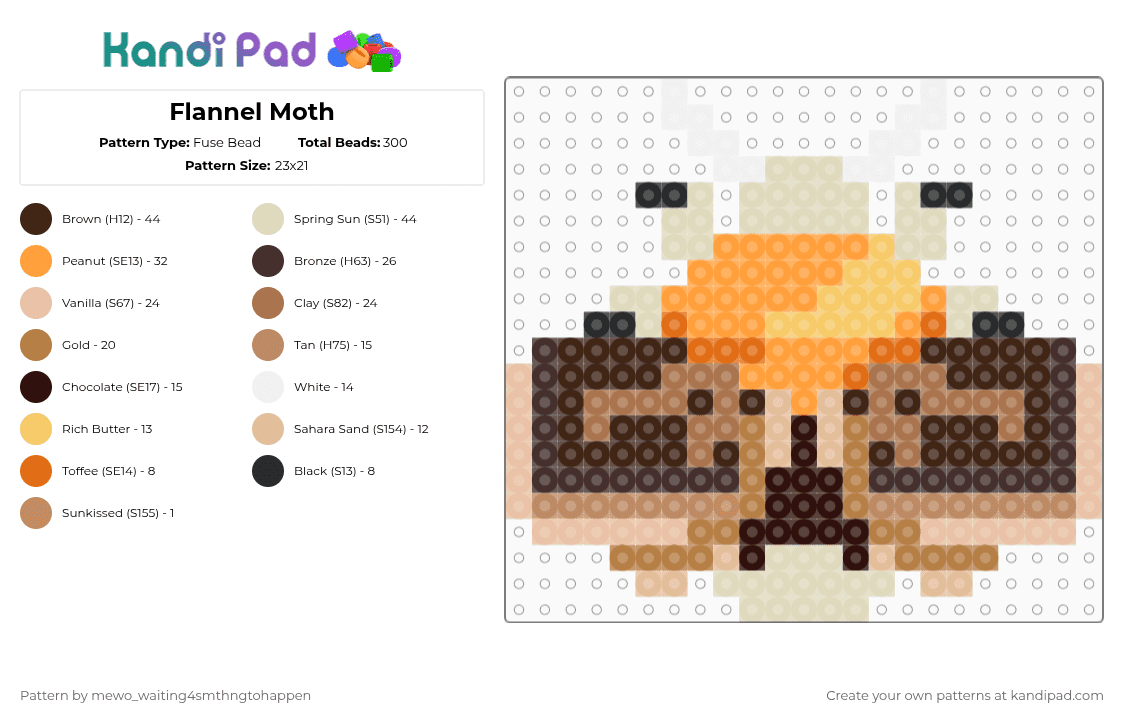 Flannel Moth Fuse Bead Pattern - Kandi Pad | Kandi Patterns, Fuse Bead ...