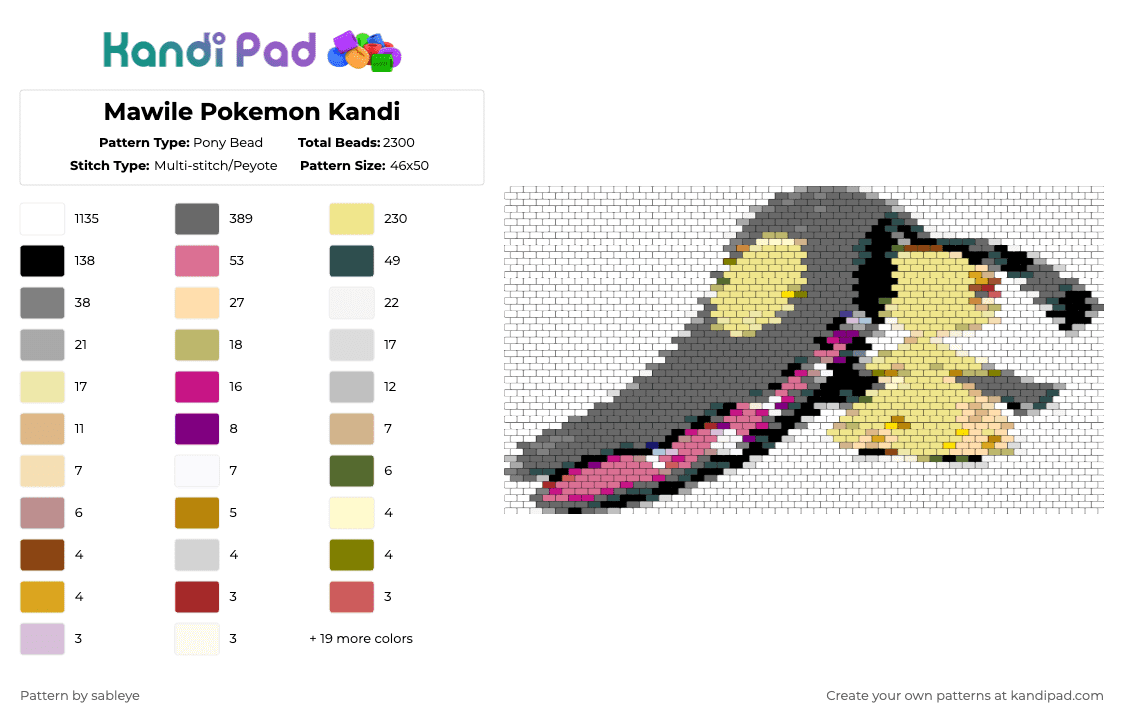 Mawile Pokemon Kandi Pony Bead Pattern - Kandi Pad | Kandi Patterns ...