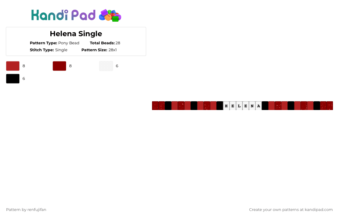 Helena Single Pony Bead Pattern - Kandi Pad | Kandi Patterns, Fuse Bead ...