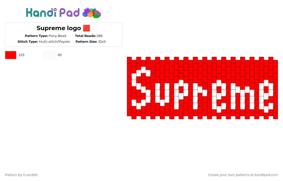 Supreme logo 🟥 Pony Bead Pattern - Kandi Pad | Kandi Patterns, Fuse ...