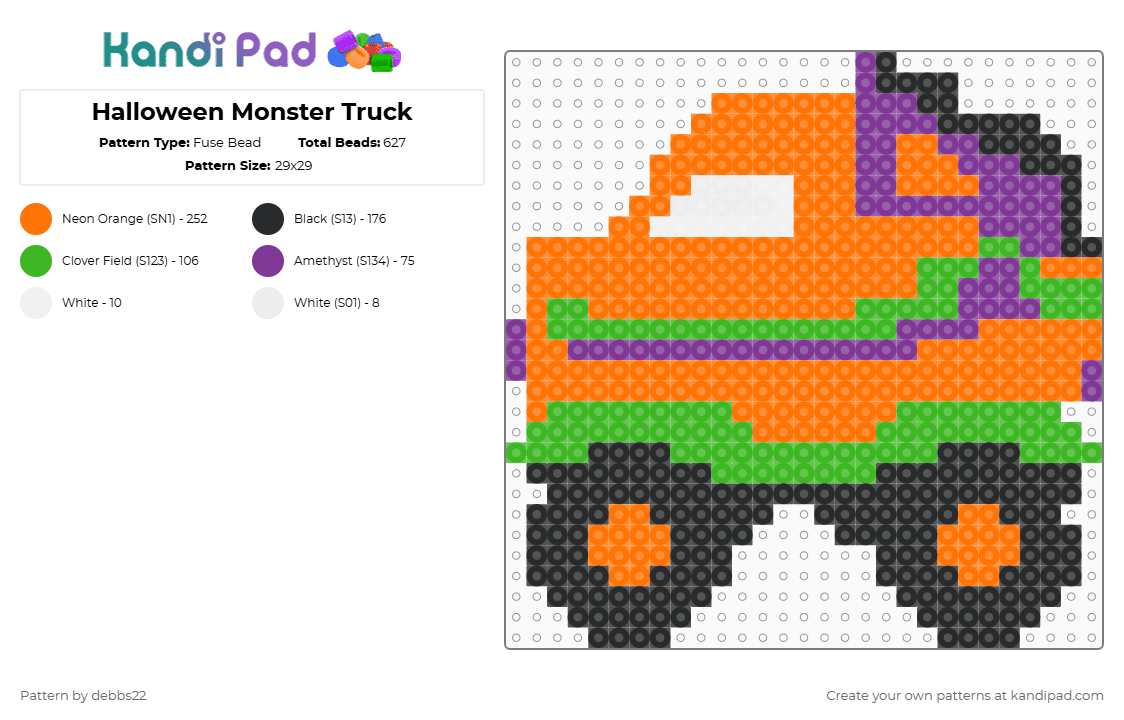 Halloween Monster Truck Fuse Bead Pattern - Kandi Pad | Kandi Patterns ...