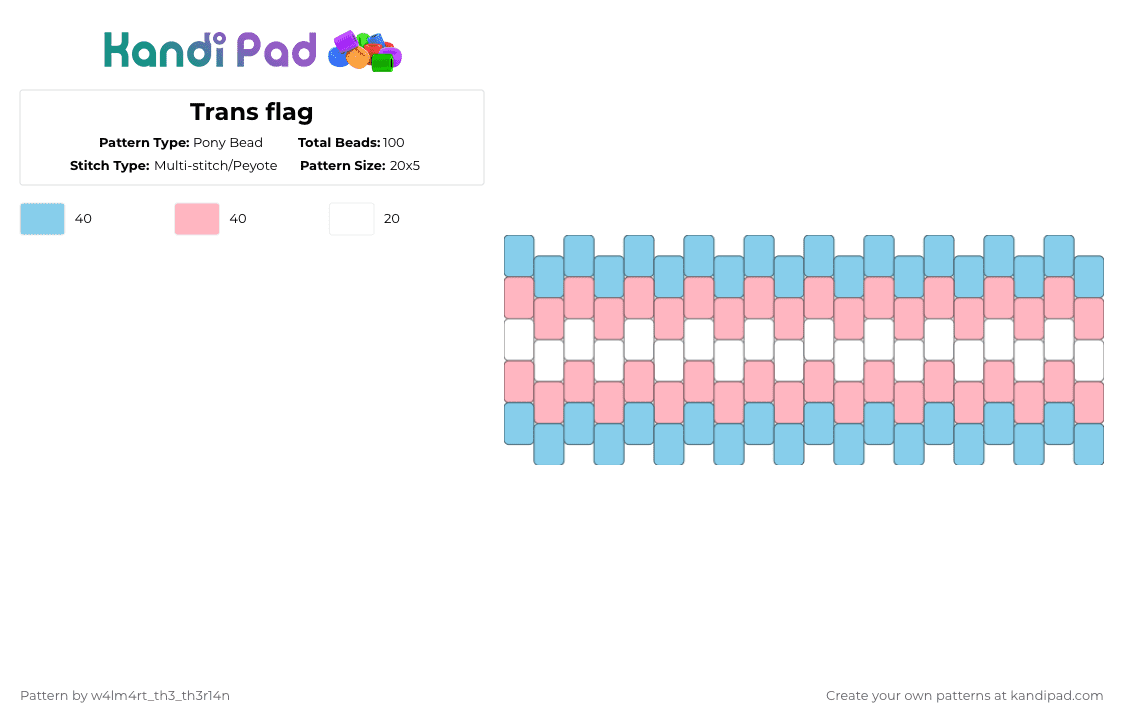 Trans flag Pony Bead Pattern - Kandi Pad | Kandi Patterns, Fuse Bead ...