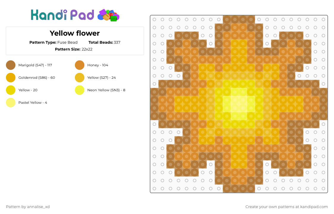 Yellow flower Fuse Bead Pattern - Kandi Pad | Kandi Patterns, Fuse Bead ...